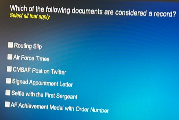 Solved: Which of the following documents are considered a record ...