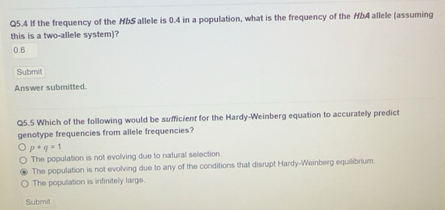 Solved: If the frequency of the HbS allele is 0.4 in a population, what ...