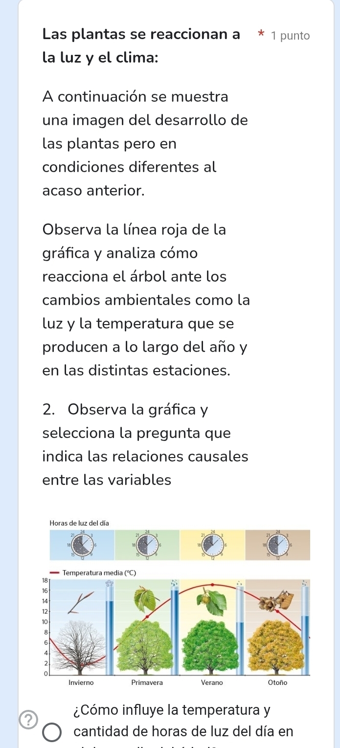 Resuelto:Las plantas se reaccionan a * 1 punto la luz y el clima: A ...