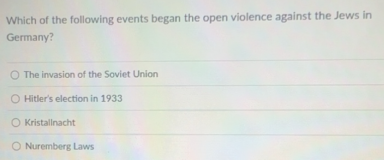 Solved: Which of the following events began the open violence against ...