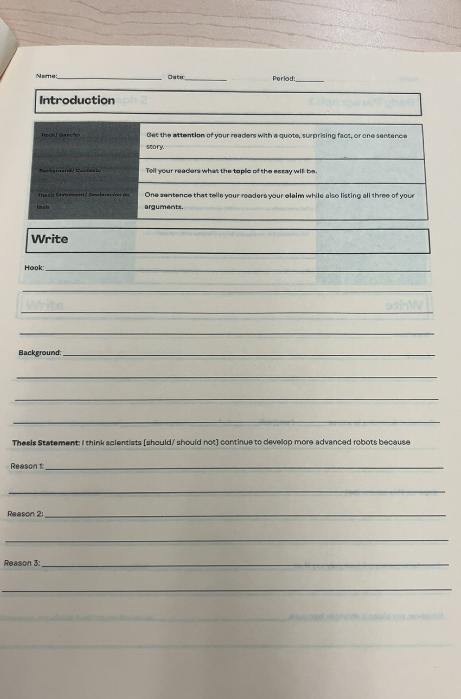 Solved: Name _Date:_ _Period Introduction Hook/ Gancho Get the ...