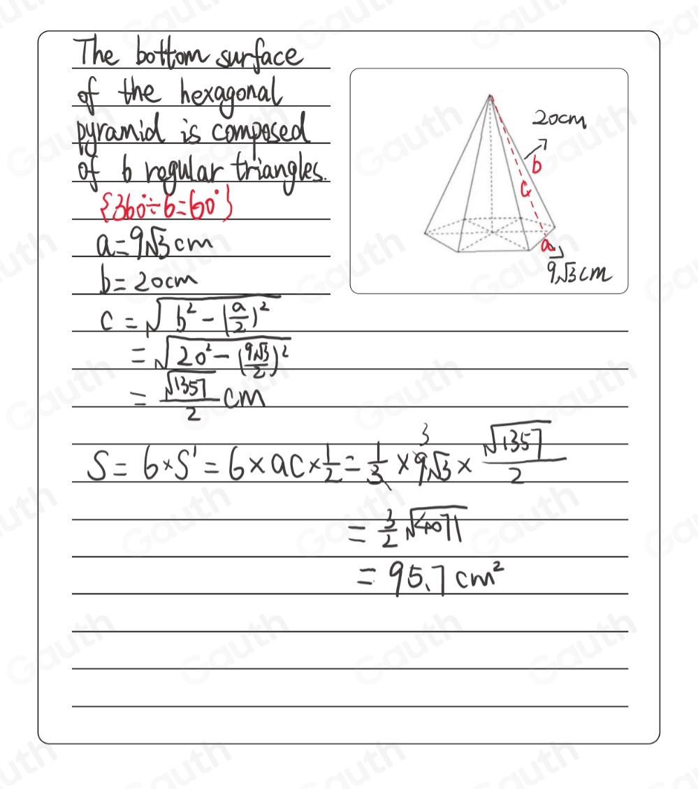 Solved: Find the lateral surface area of a regular hexagonal pyramid ...