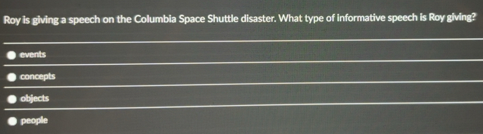 Solved: Roy is giving a speech on the Columbia Space Shuttle disaster ...