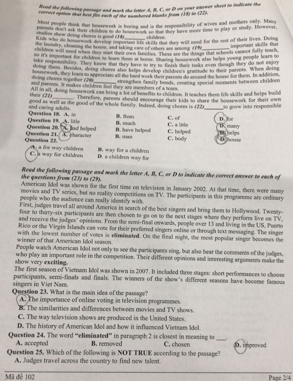 Giải quyết:Read the following passage and mark the letter A. B, C, or D ...