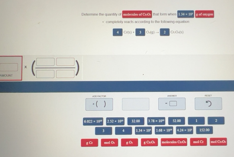 Solved: Determine the quantity of molecules of Cr_2O_3 that form when 1 ...