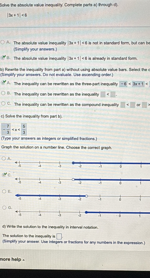 Solved: Solve the absolute value inequality. Complete parts a) through ...