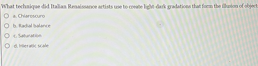 Solved: What technique did Italian Renaissance artists use to create ...