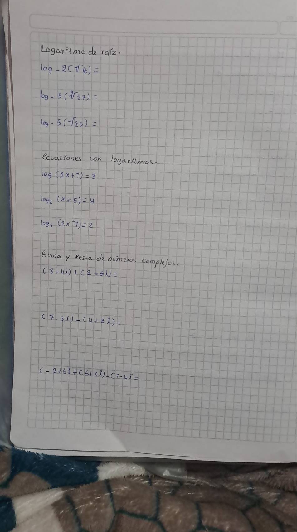 Resuelto:Logaritmode raiz. log -2(sqrt(16))= log -3(sqrt[3](27))= log ...