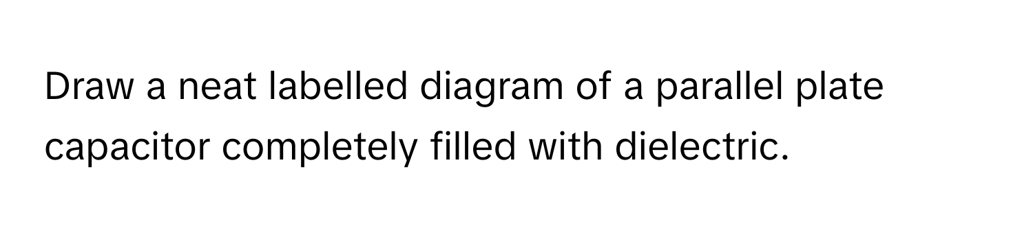 Solved: Draw a neat labelled diagram of a parallel plate capacitor ...