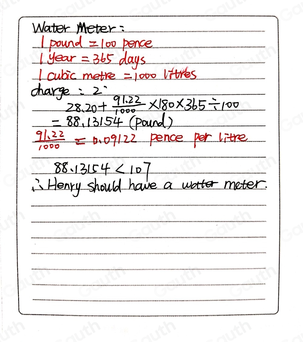 Solved: Henry is thinking about having a water meter. These are the two ...