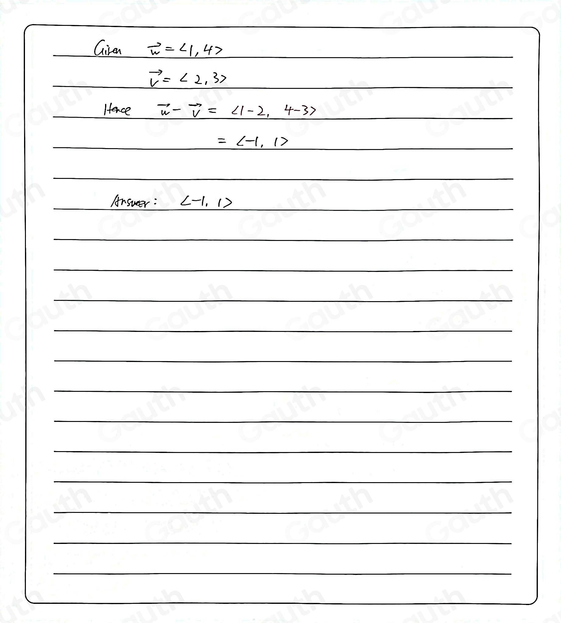 Solved: What is vector w with components of ∠ 1, 4 minus vector v with ...