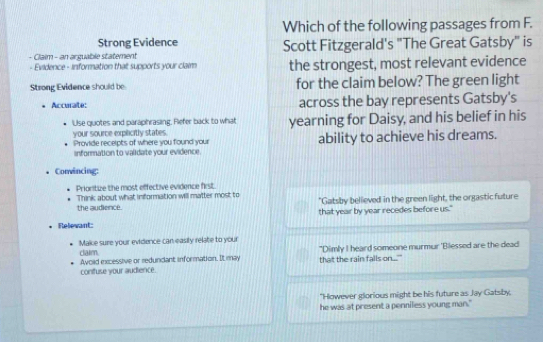 Solved: Which of the following passages from F. Strong Evidence - Claim ...