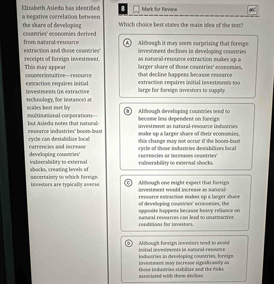 Solved: Elizabeth Asiedu has identified 8 Mark for Review a negative ...