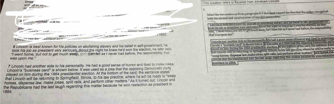 Solved: times This question refers to Excerpt from Abraham Lincoln i ...