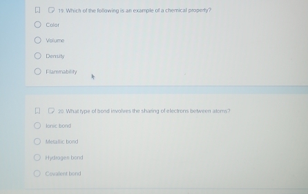 Solved: Which of the following is an example of a chemical property ...