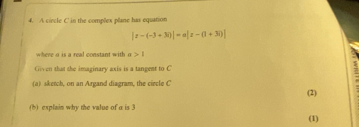 Solved: A circle C in the complex plane has equation |z-(-3+3i)|=alpha ...
