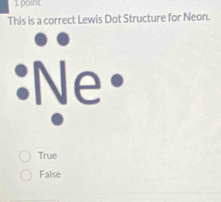 Solved: This is a correct Lewis Dot Structure for Neon. :Ne] True False ...
