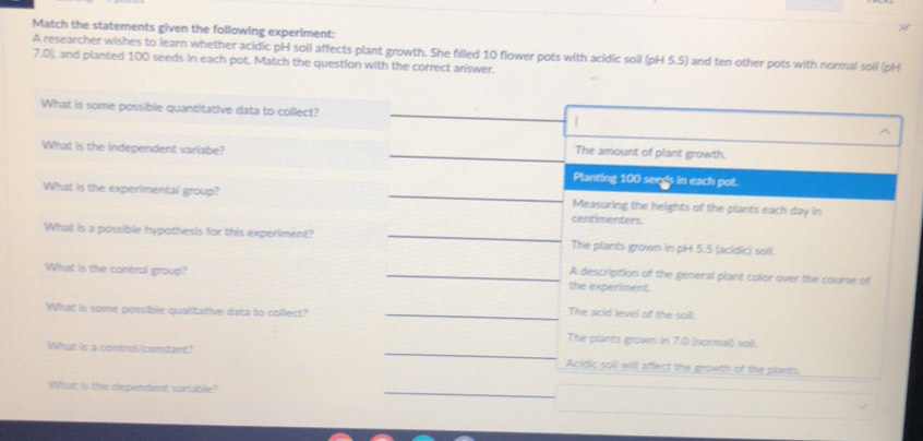 Solved: Match the statements given the following experiment: A ...