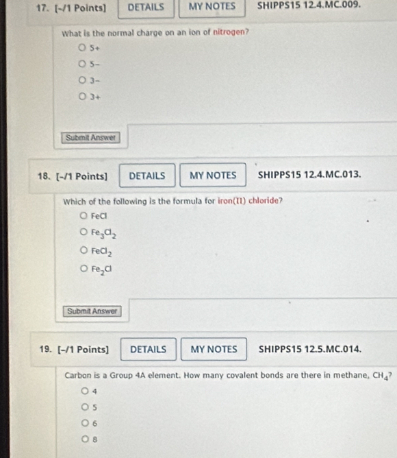 Solved: DETAILS MY NOTES SHIPPS15 12.4.MC.009. What is the normal ...