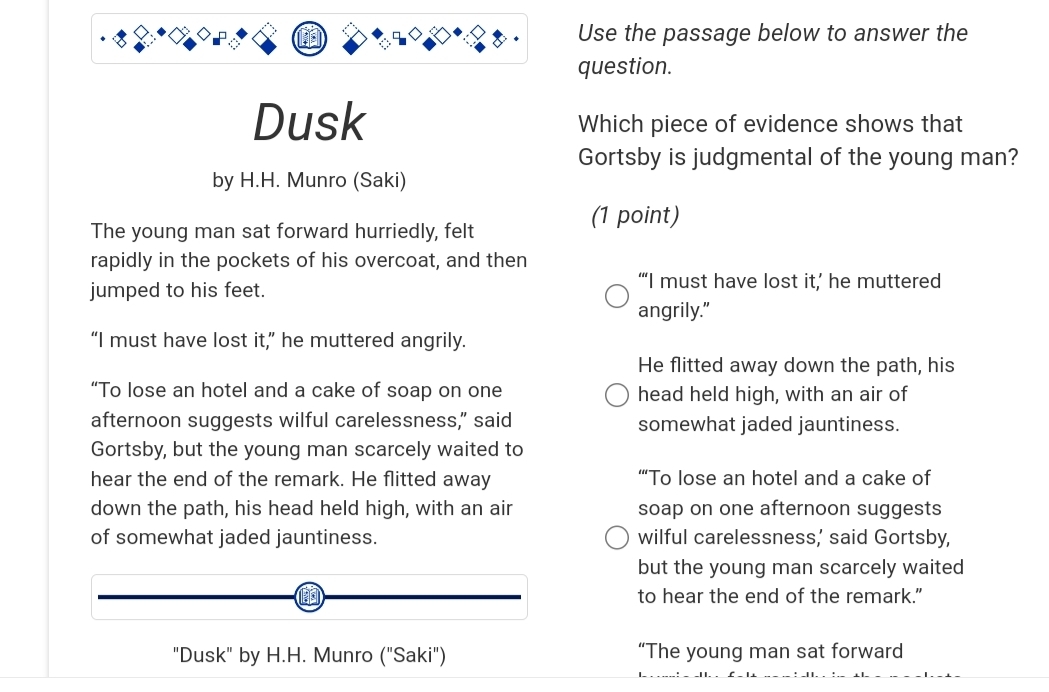 Solved: Use the passage below to answer the question. Dusk Which piece ...