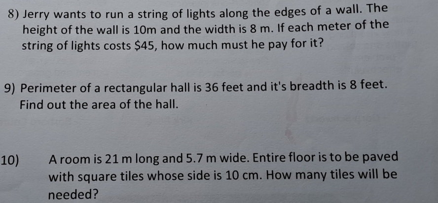 Solved: Jerry wants to run a string of lights along the edges of a wall ...