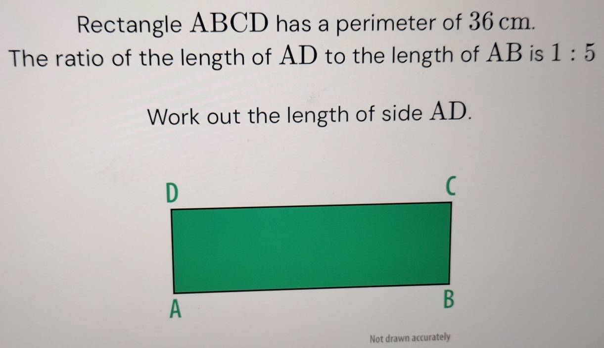 Solved: Rectangle ABCD has a perimeter of 36 cm. The ratio of the ...