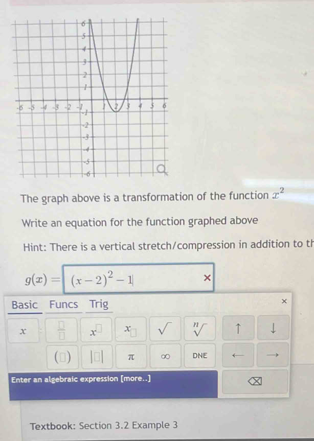 Solved: The graph above is a transformation of the function x^2 Write ...