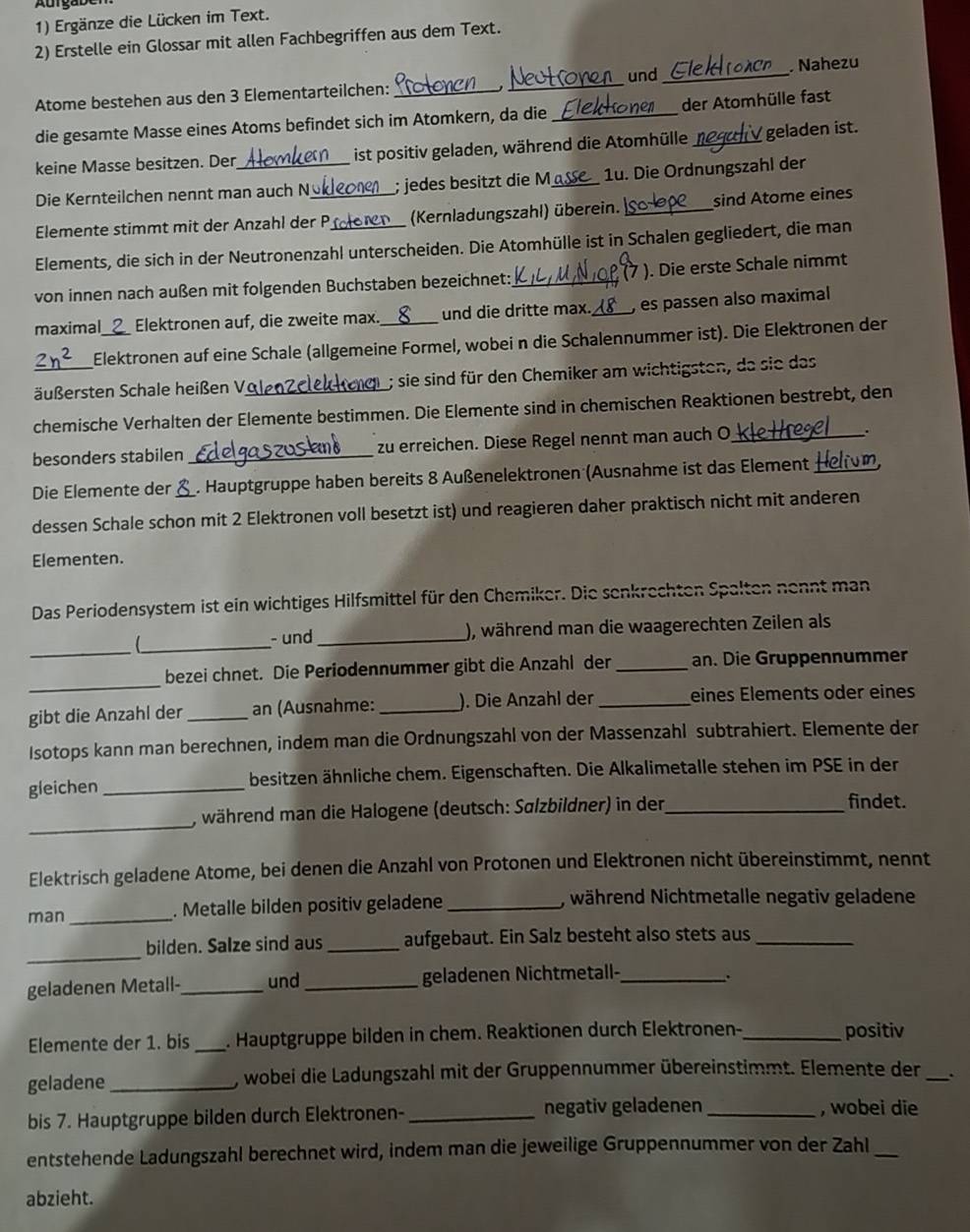 Gelöst:Ergänze die Lücken im Text. 2) Erstelle ein Glossar mit allen ...