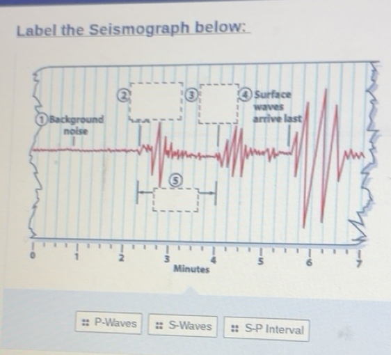 Solved: Label the Seismograph below: P -Waves S-Waves S- P Interval ...