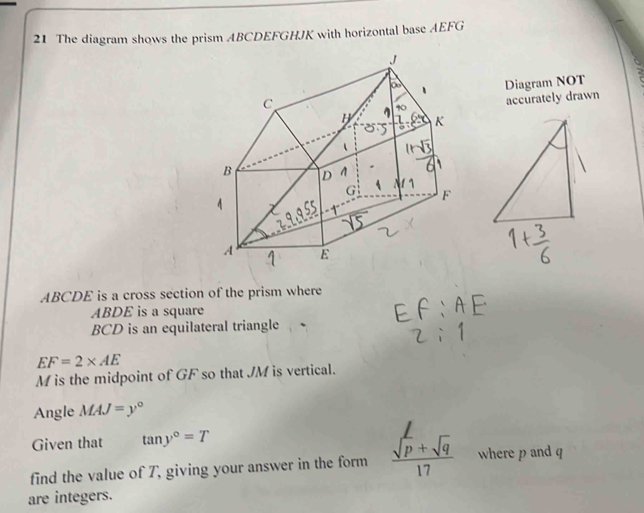 Solved: The diagram shows the prism ABCDEFGHJK with horizontal base ...