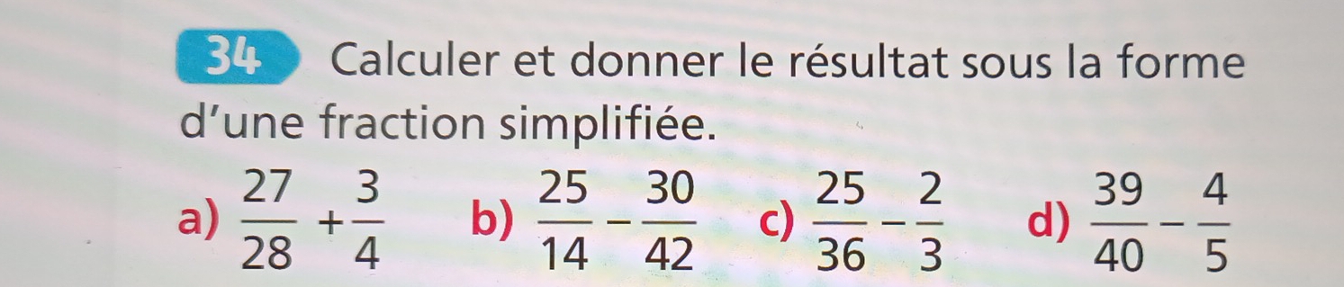 Résolu :Calculer et donner le résultat sous la forme d’une fraction ...