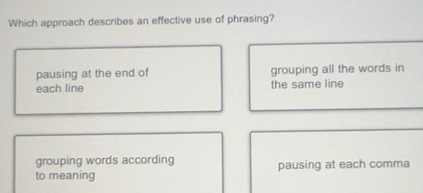 Solved: Which approach describes an effective use of phrasing? pausing ...