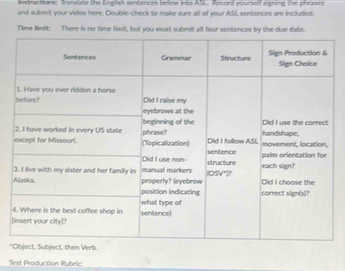 Solved: Instructions: Translate the English sentences below into ASL ...