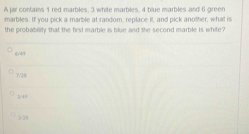 Solved: A jar contains 1 red marbles, 3 white marbles, 4 blue marbles ...