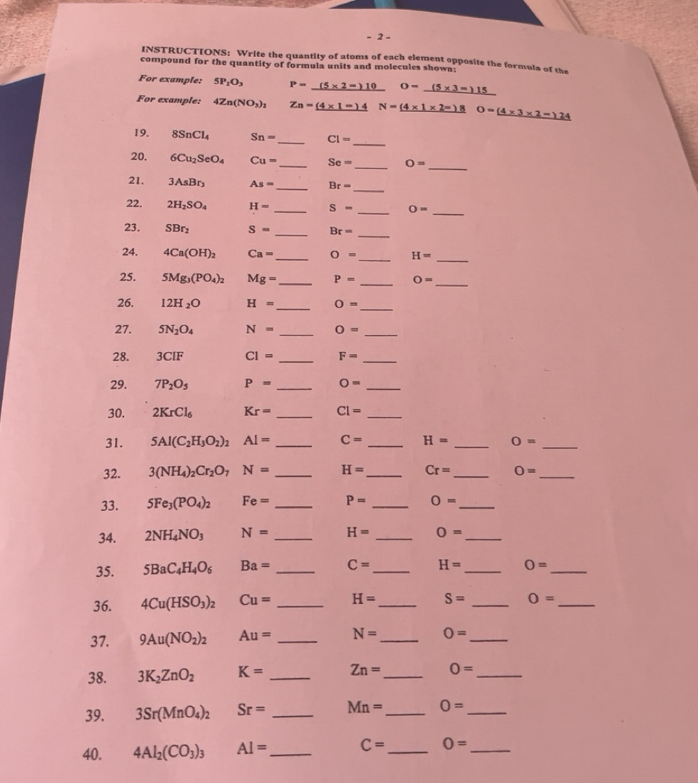 Resuelto:INSTRUCTIONS: Write the quantity of atoms of each clement ...