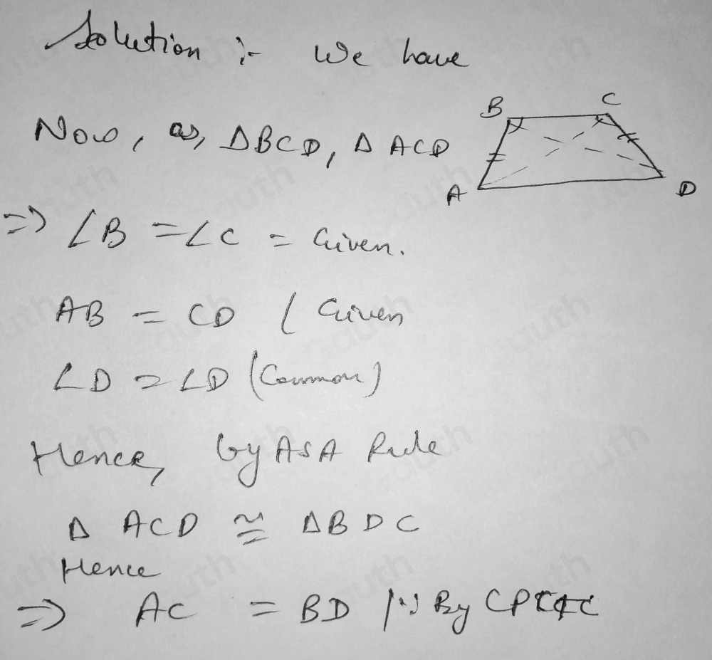 Solved: ABCD is a quadrilateral. AB=CD Angle ABC=angle BCD. Prove that ...