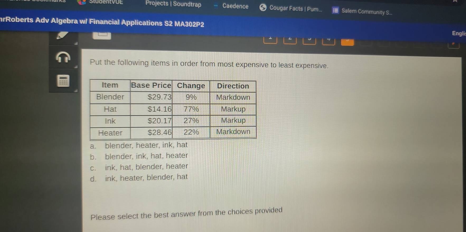 StudentVUE Projects | Soundtrap Caedence Cougar Facts | Pum... Salem Community S... hrRobe ...