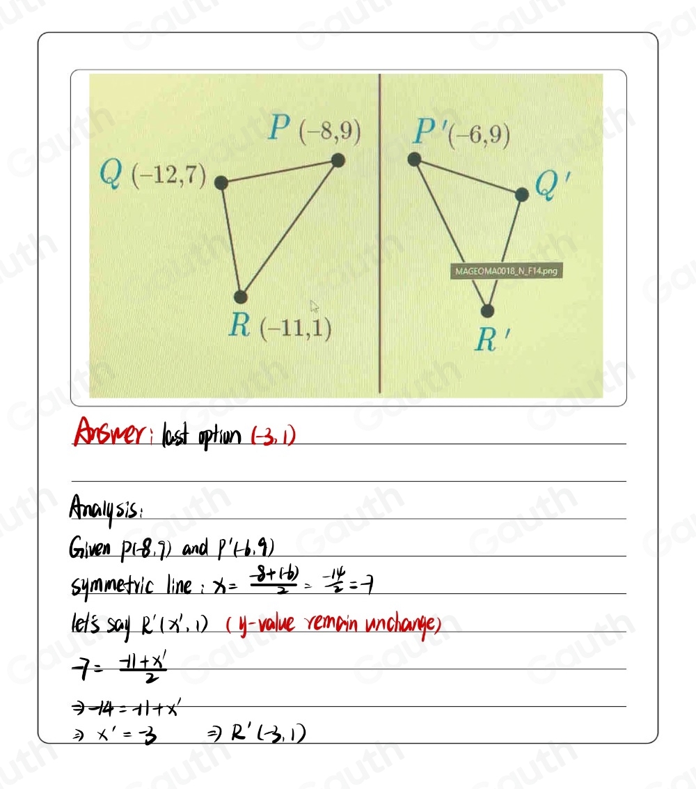 Solved: Triangle PQR is reflected over a vertical line of reflection to create triangle P'Q'R ...