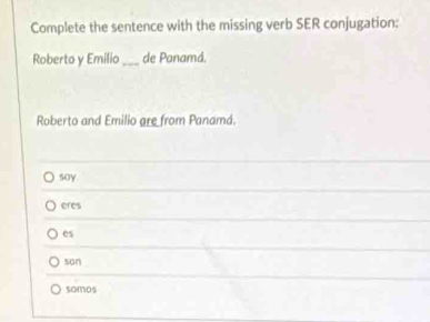 Solved: Complete the sentence with the missing verb SER conjugation ...