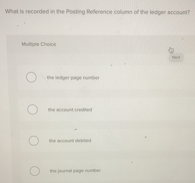 Solved: What is recorded in the Posting Reference column of the ledger ...