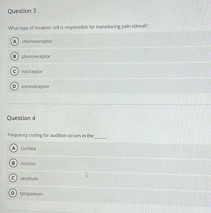 Solved: What type of receptor cell is responsible for transducing pain ...