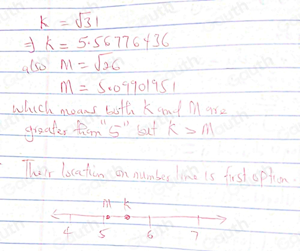 Solved: If K=sqrt(31) and M=sqrt(26) , which graph most closely represents the locations of K ...