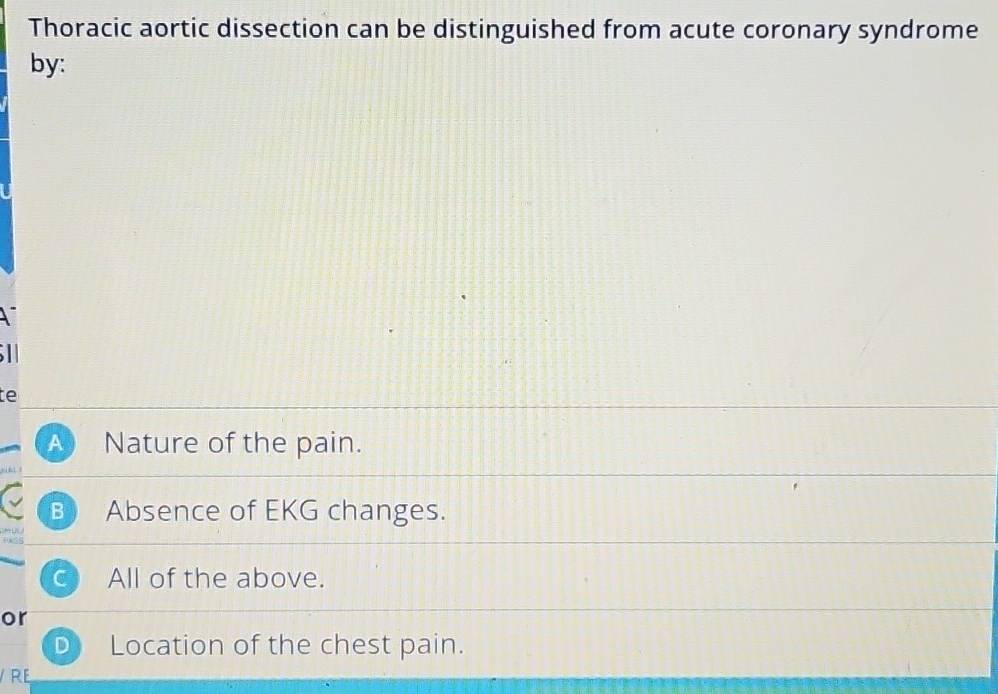 Solved: Thoracic aortic dissection can be distinguished from acute ...