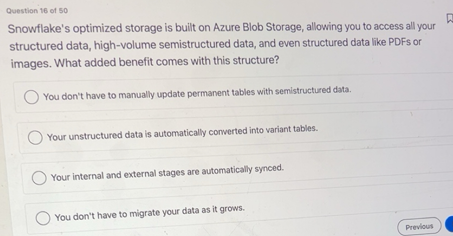 Résolu :Snowflake's optimized storage is built on Azure Blob Storage ...