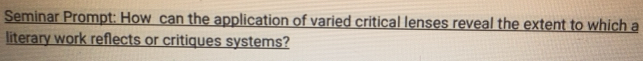 Solved: Seminar Prompt: How can the application of varied critical ...