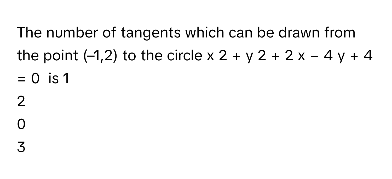 Solved: The number of tangents which can be drawn from the point (–1,2 ...