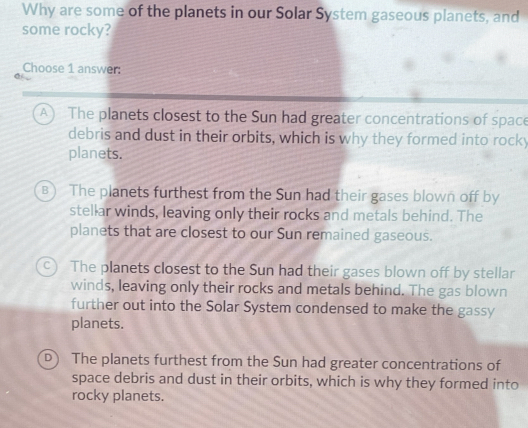 Solved: Why are some of the planets in our Solar System gaseous planets ...