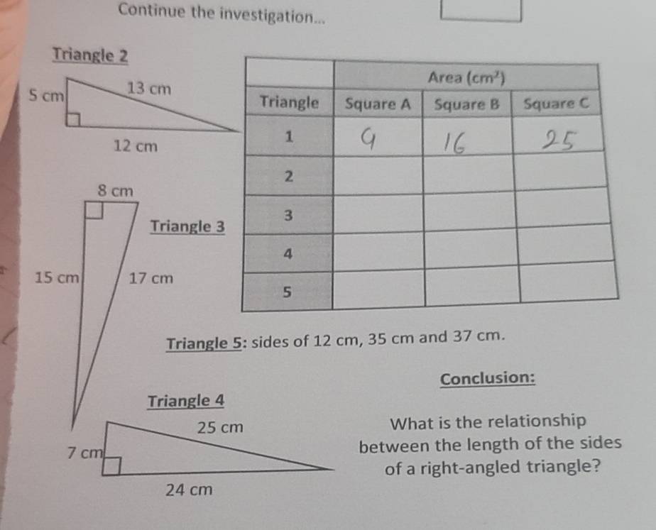 Gelöst:Continue the investigation... Triangle 2 Triangle 5: sides of 12 ...