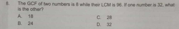Solved: The GCF of two numbers is 8 while their LCM is 96. If one ...