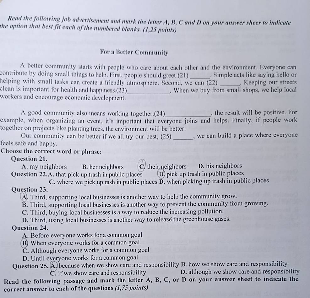 Giải quyết:Read the following job advertisement and mark the letter A ...